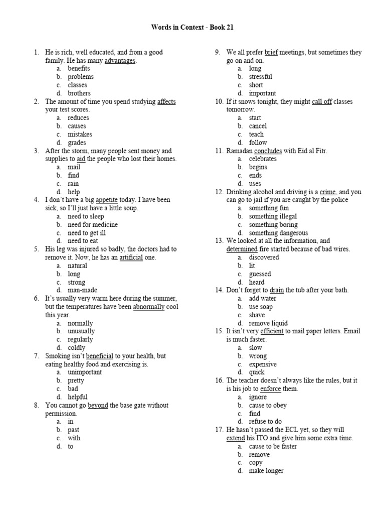 Words in Context B21 | PDF