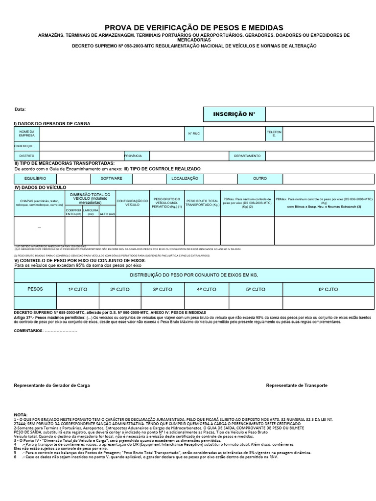 Formato de Registro de Pesos e Medidas | PDF | Eixo