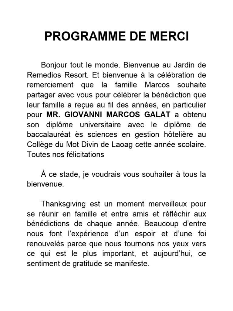 Programme de Merci PDF | PDF