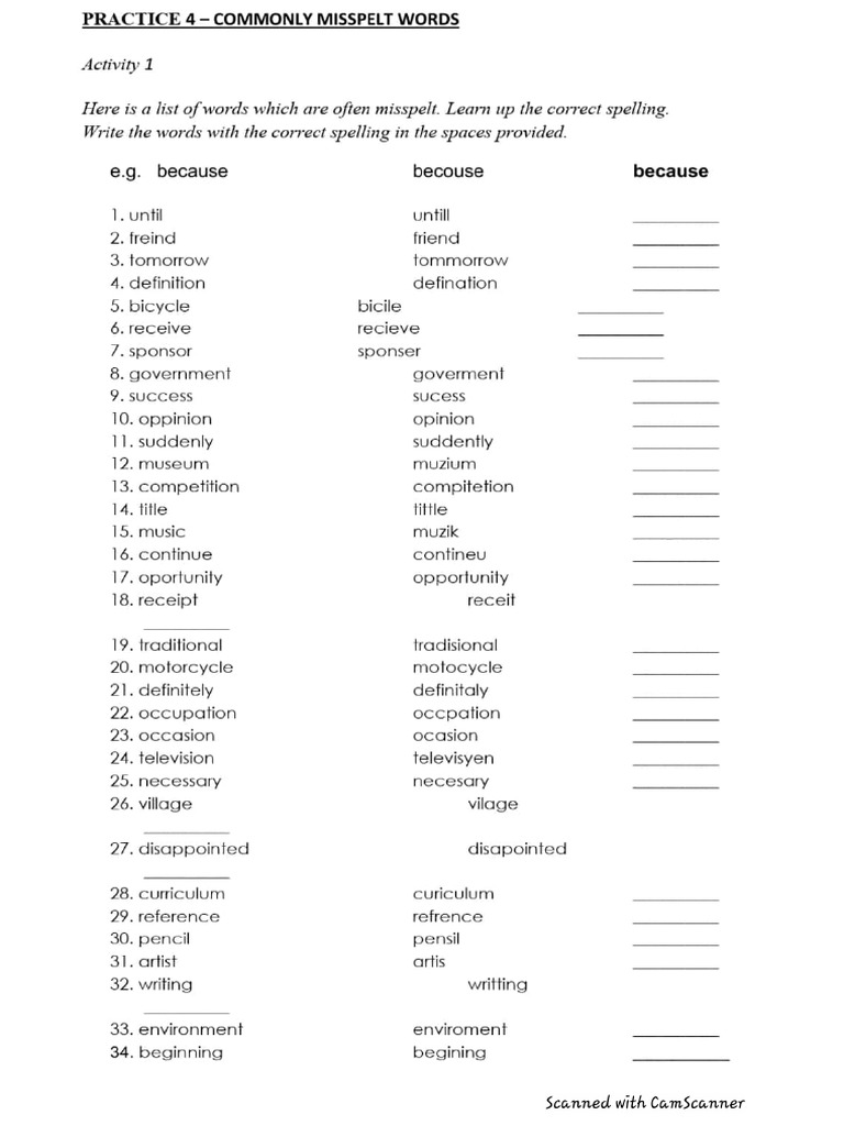 Common Misspelt Words | PDF