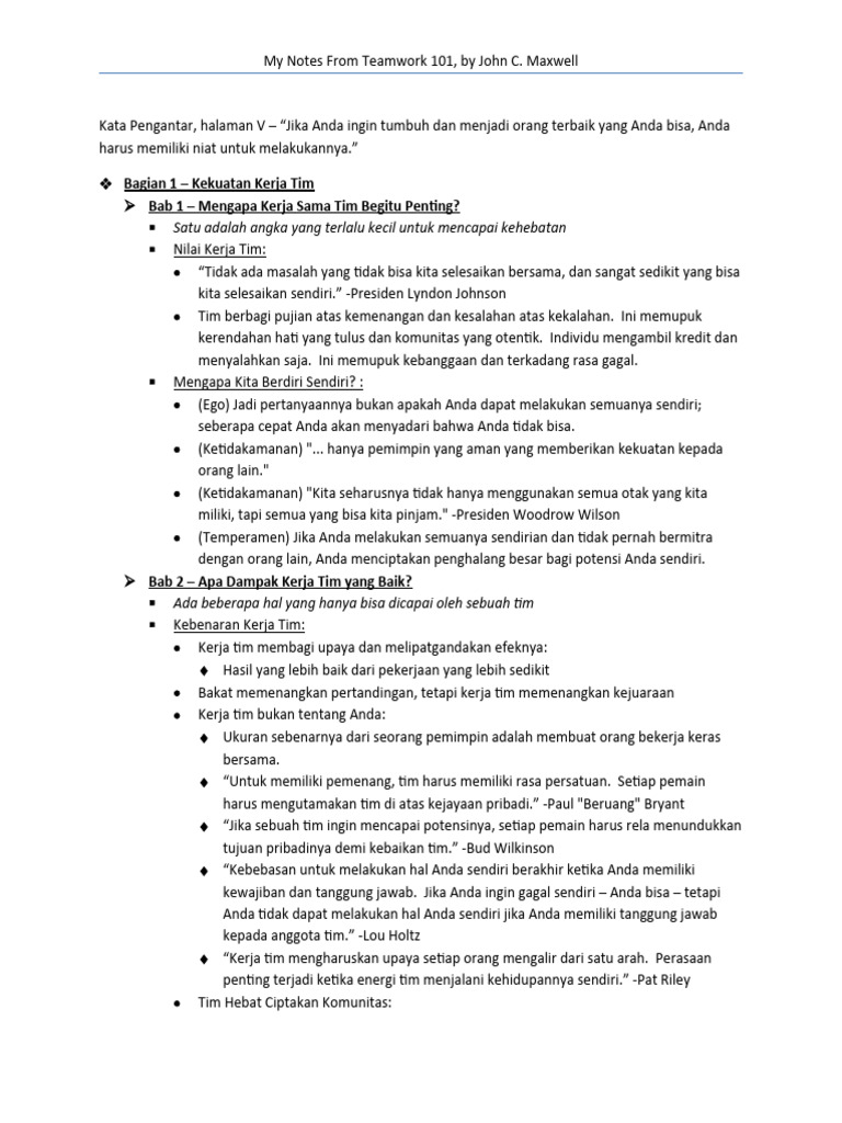 Catatan Saya Dari Kerja Sama Tim 101 | PDF