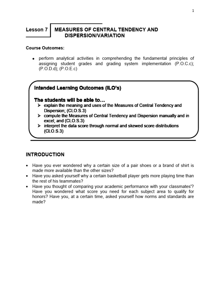 Lesson 7 Measures of Central Tendency and Variability 2 | PDF ... Lesson 7 Measures of Central Tendency and Variability 2 | PDF ...