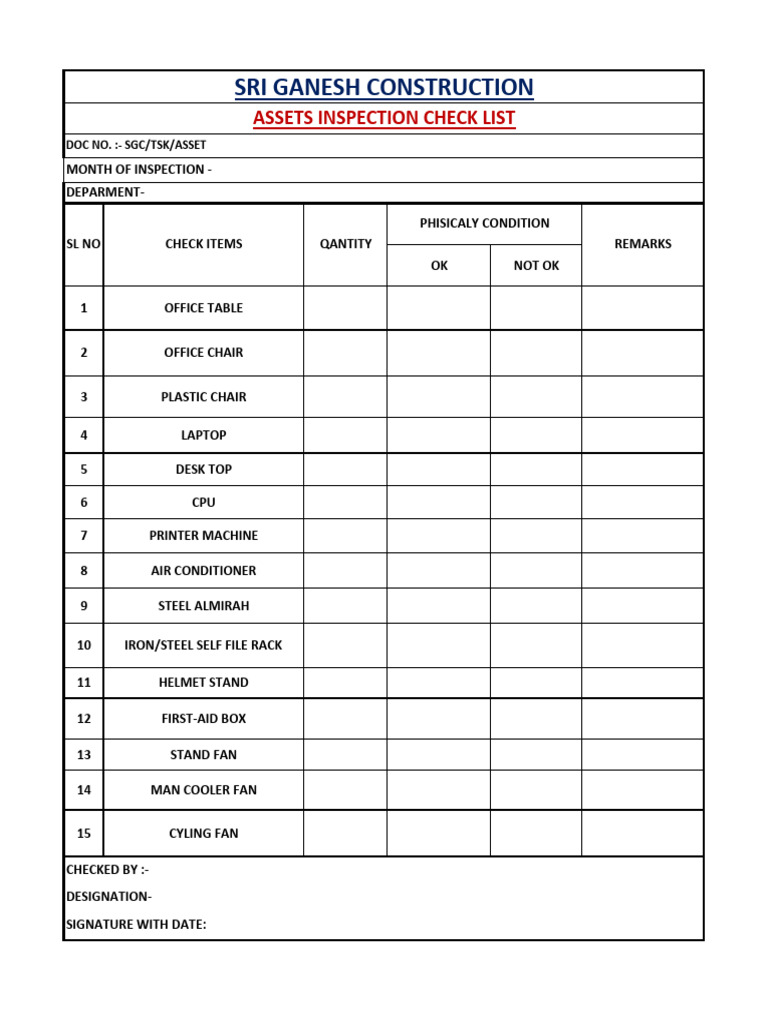 Assets Checklist | PDF