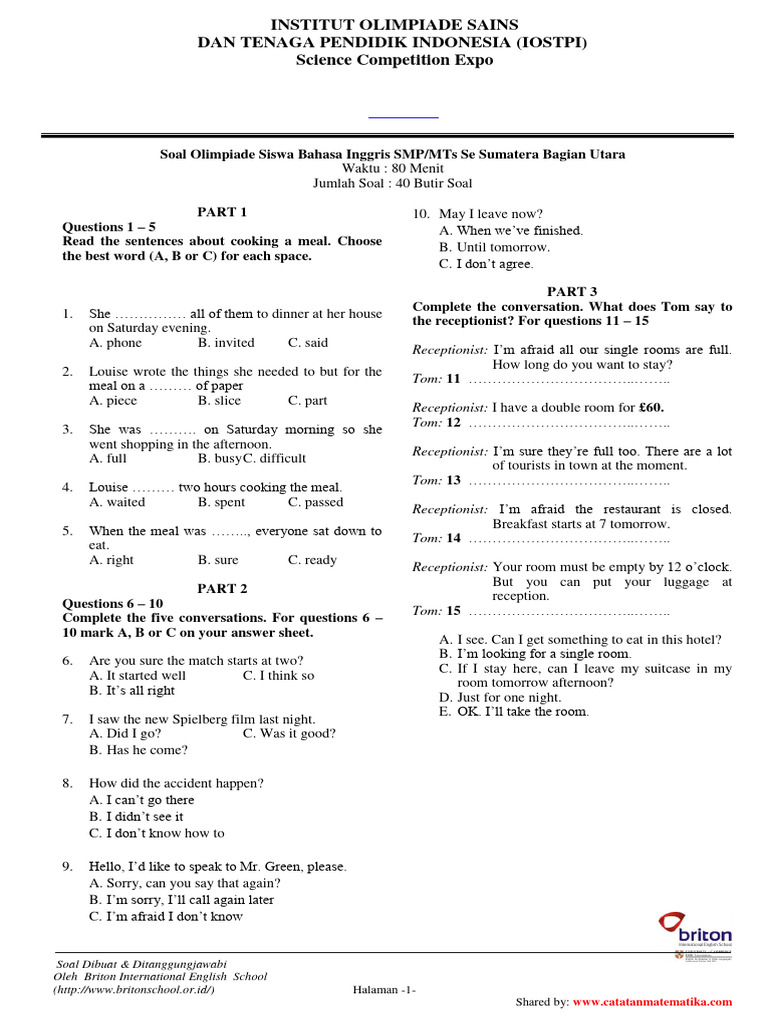 Soal Olimpiade Bahasa Inggris Siswa Smp Pdf