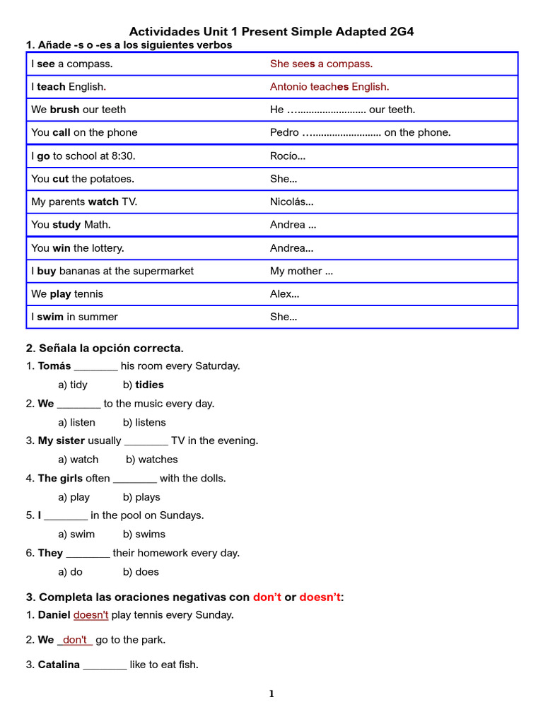 Present Simple Activities Adapted | PDF