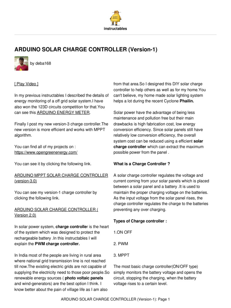 Arduino Solar Charge Controller PWM | PDF | Rechargeable Battery | Mosfet