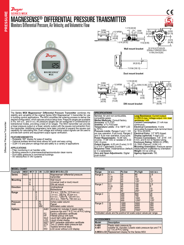 Dwyer MSX - I Pressure | PDF | Pressure Measurement | Pressure