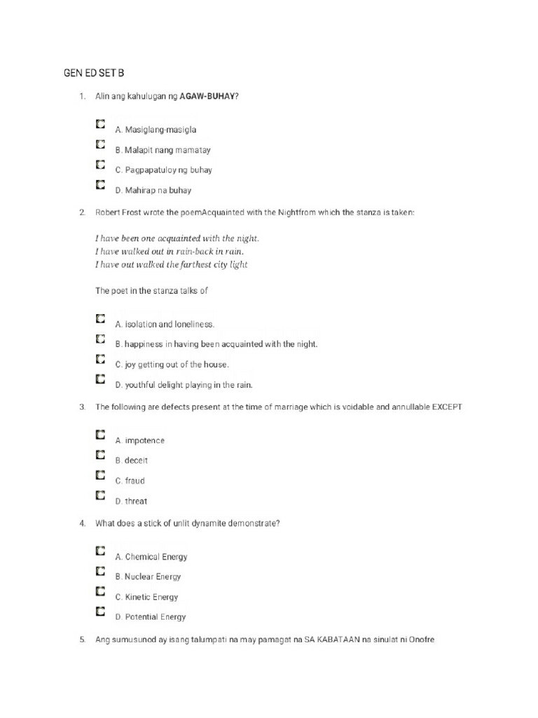 Gen Ed Set B A Questionaire | PDF