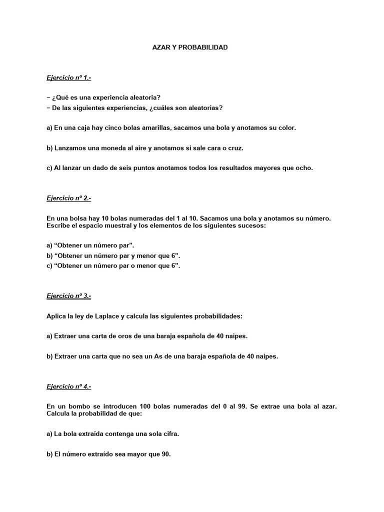 Ejercicios Del Tema 15 Azar y Probabilidad | PDF