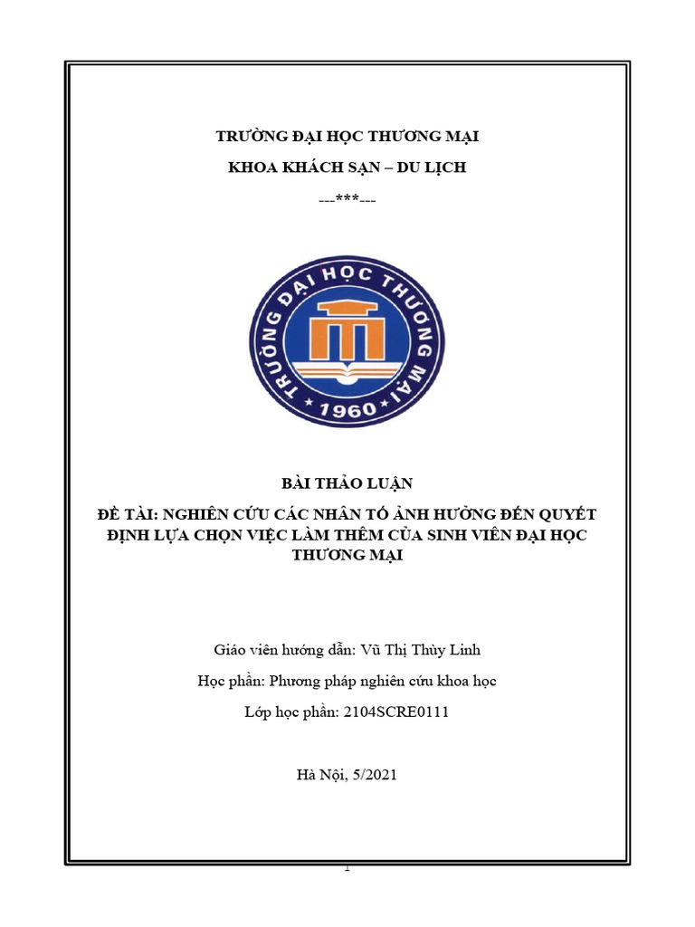 123doc Nghien Cuu Cac Nhan To Anh Huong Den Quyet Dinh Lua Chon Viec Lam Them Cua Sinh Vien Dai ...