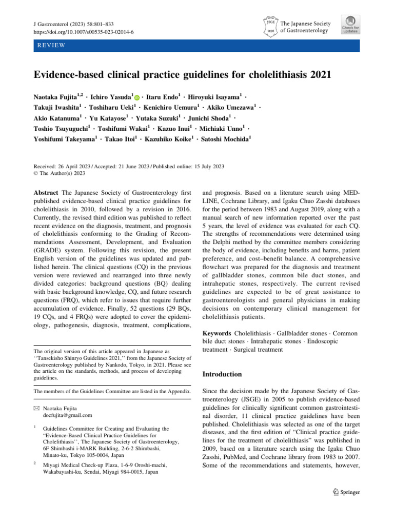 Evidence-Based Clinical Practice Guidelines For Cholelithiasis 2021 | PDF