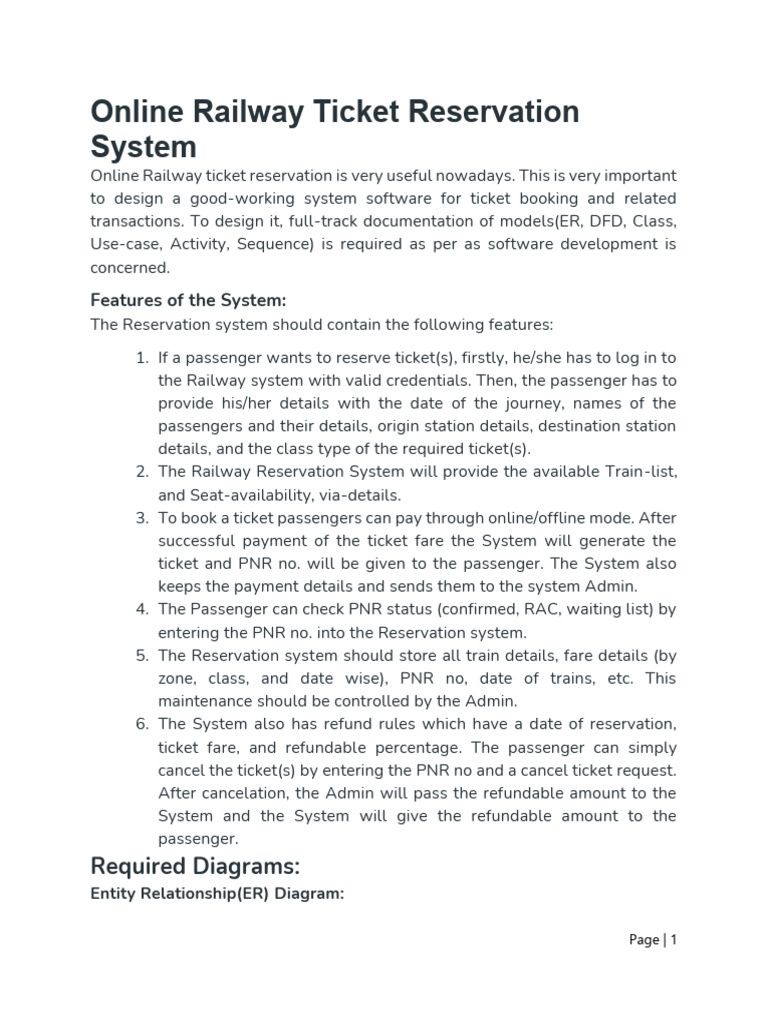 Online Railway Reservation System Project | PDF | Use Case | Ticket ...