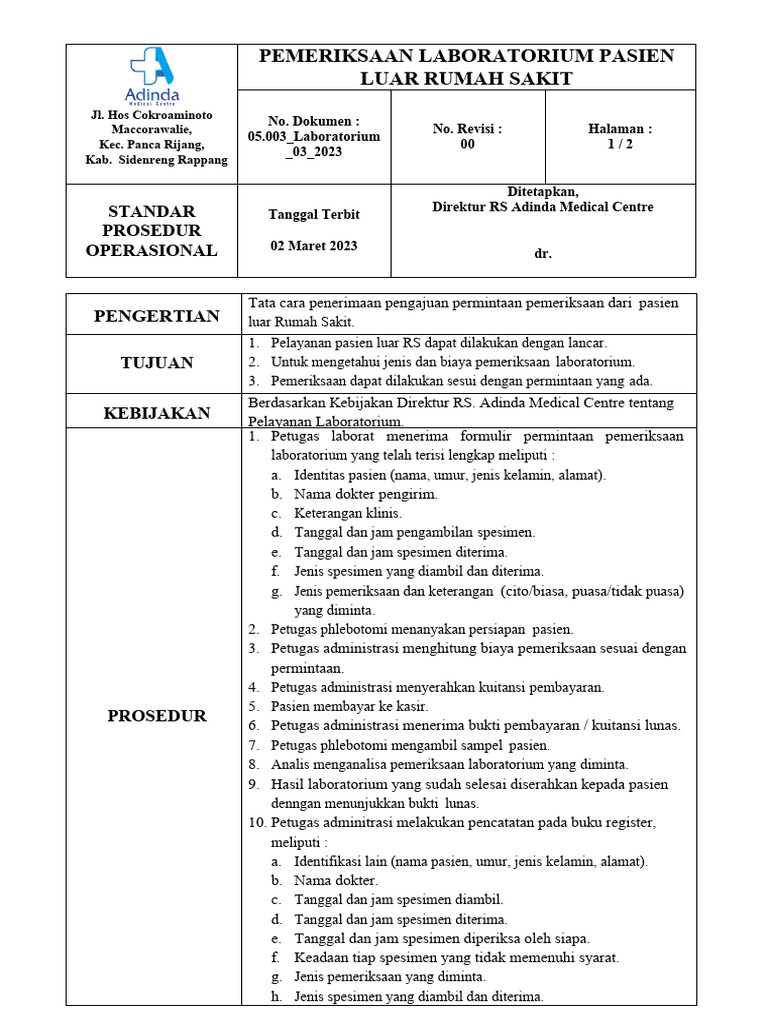 04.+Pemeriksaan+laboratorium+pasien+RS | PDF