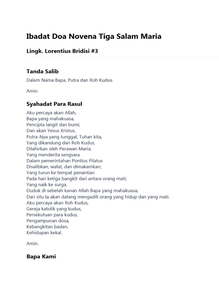 Ibadat Doa Novena Tiga Salam Maria | PDF