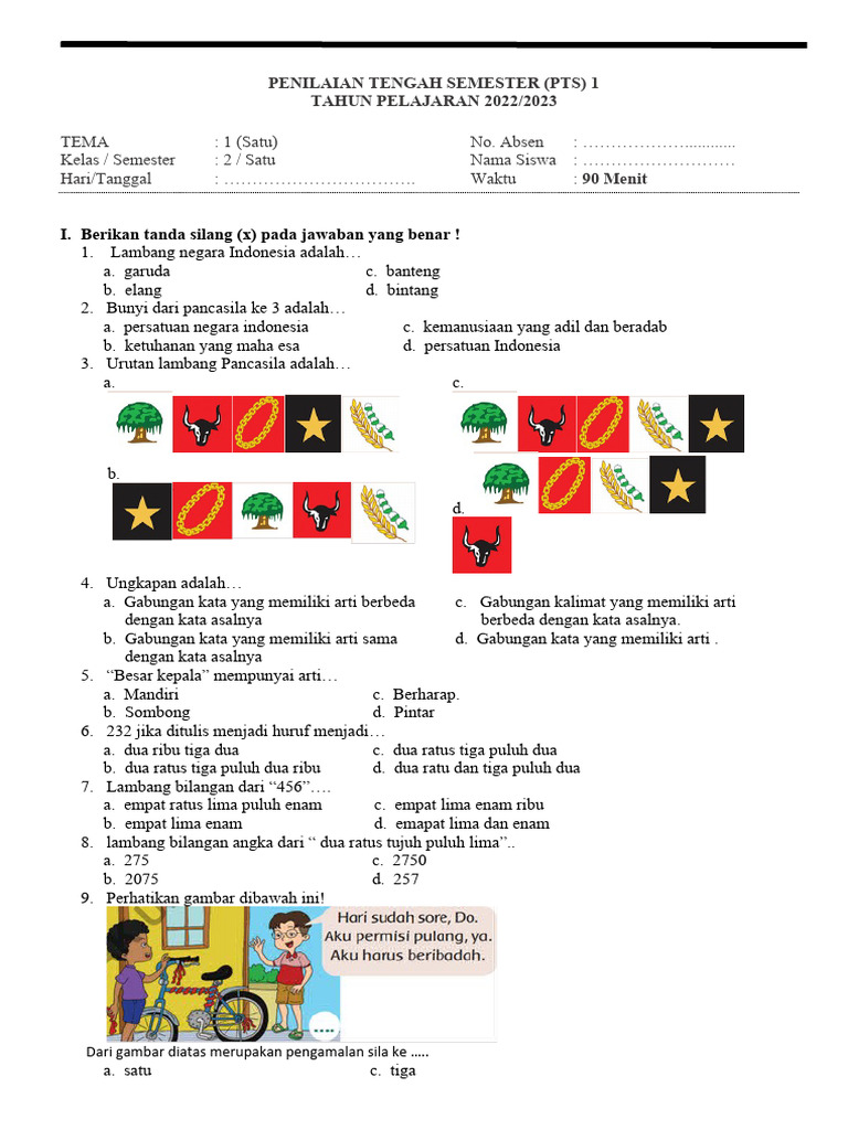Soal PTS Kelas 2 Tema 1 | PDF