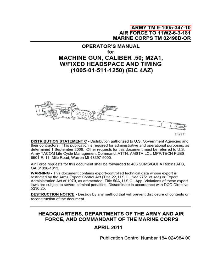 TM 9-1005-347-10 - M2A1 Machine Gun, Caliber 50 - April 2011 | PDF ...