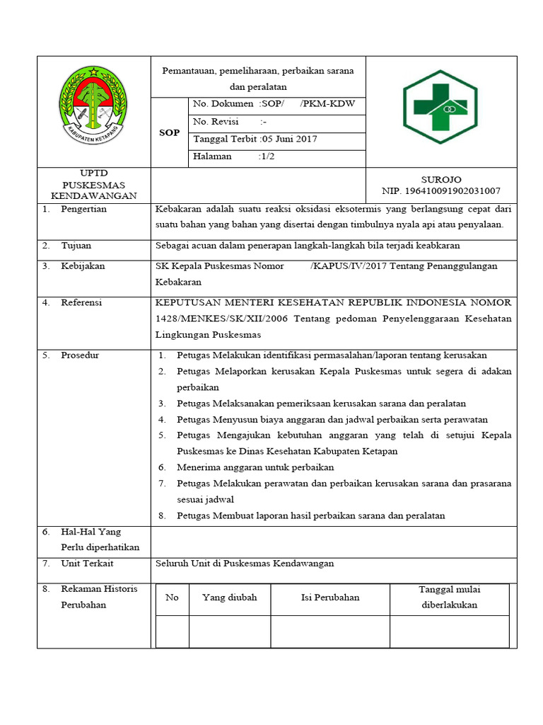 8.5.1.4 SOP Pemantauan, Pemeliharaan, Perbaikan Sarana Dan Peralatan | PDF