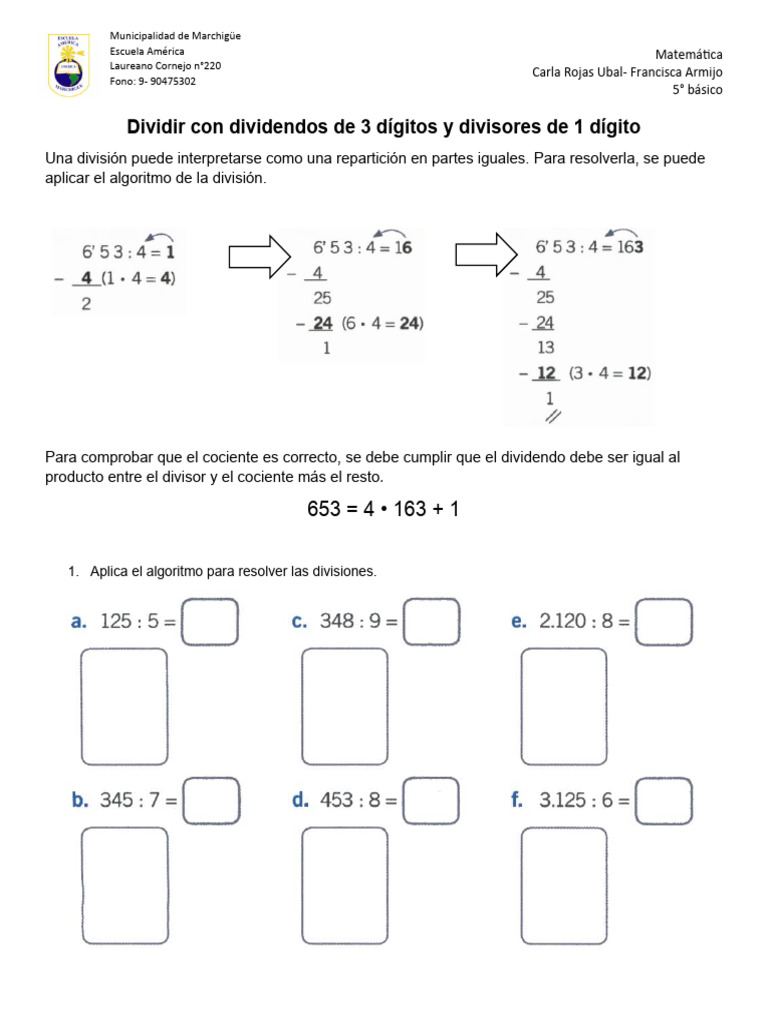 Divisiones de 3 Dígitos por 1 Dígito | PDF