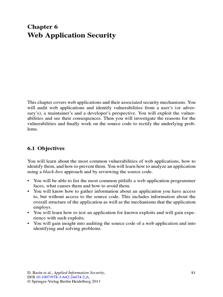 Web Application Security: 6.1 Objectives | PDF