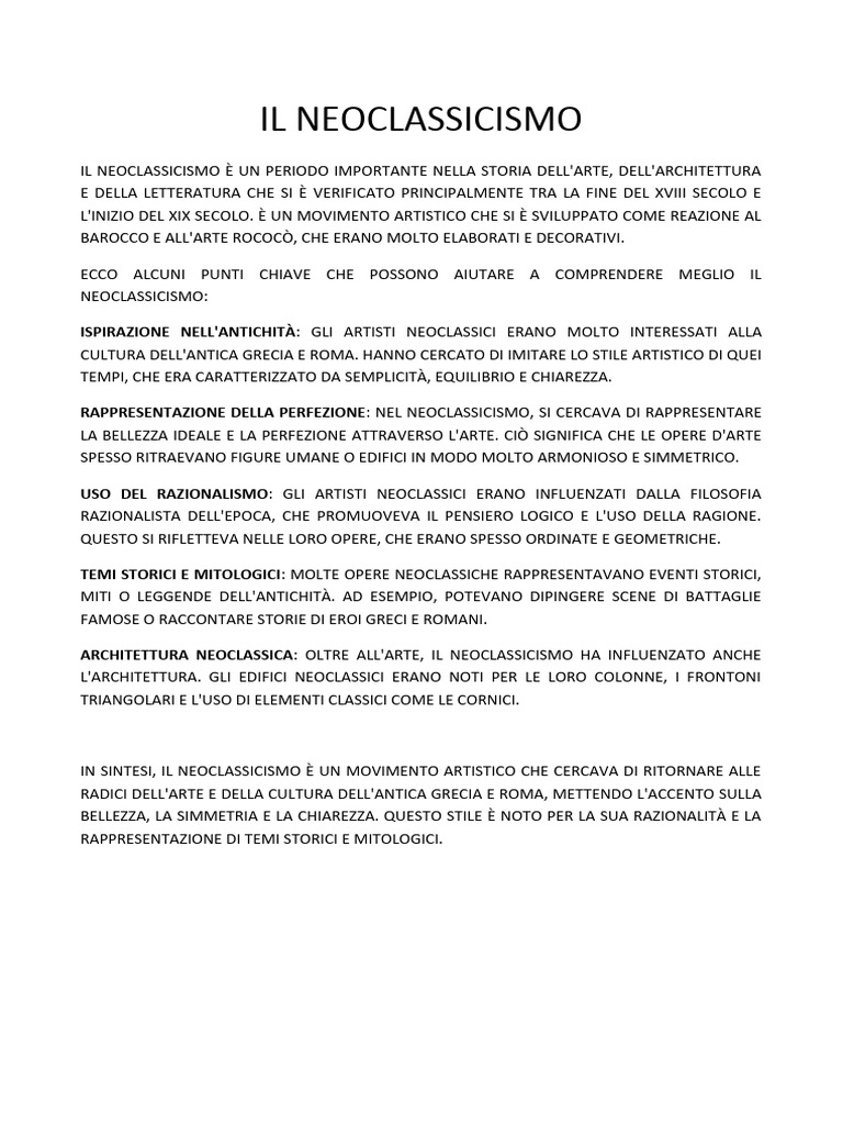LETTERATURA IL NEOCLASSICISMO | PDF