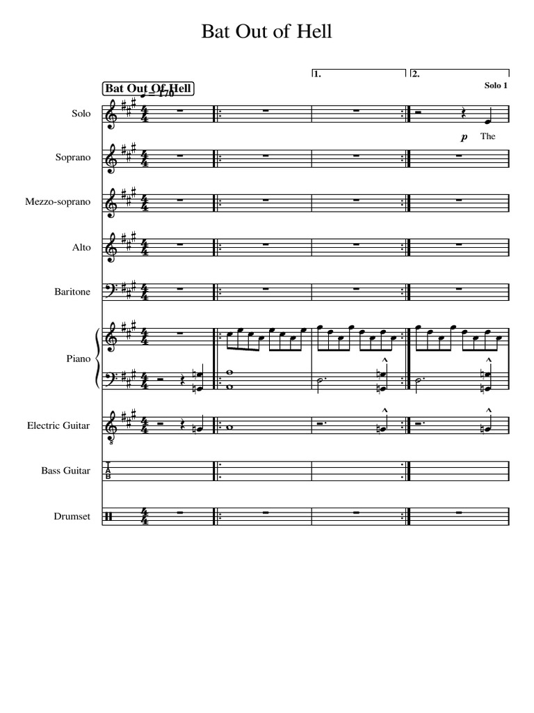 Bat Out of Hell Meatloaf Medley | PDF | Musical Compositions | Musical ...