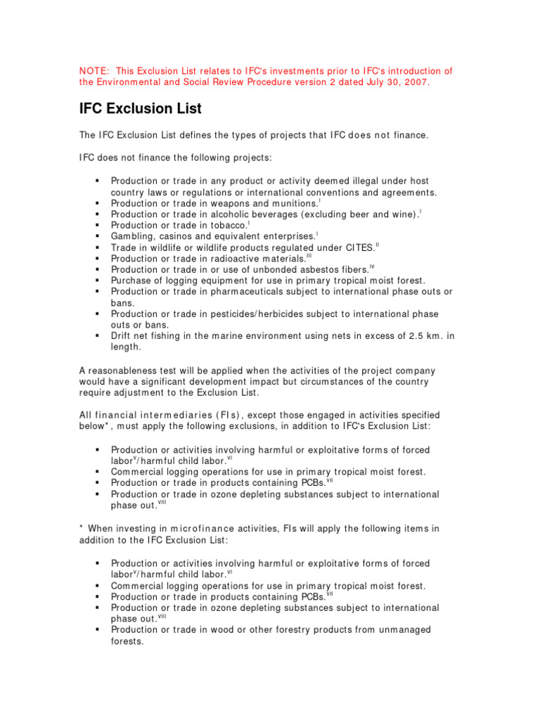 IFC Exclusion List Overview 2025 | PDF | Polychlorinated Biphenyl ...