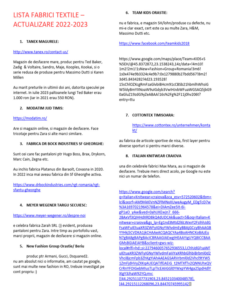 Lista Fabrici Textile Romania | PDF | Fashion | Brand