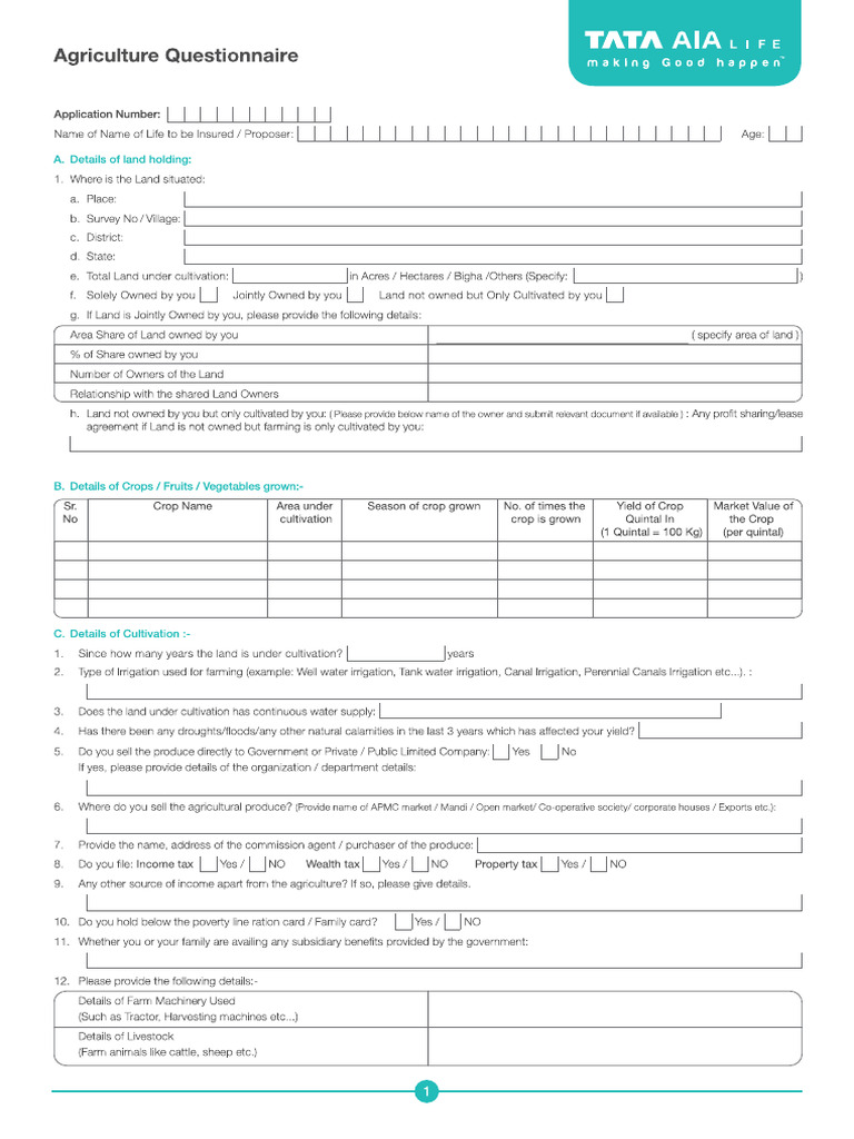Agriculture Questionnaire | PDF
