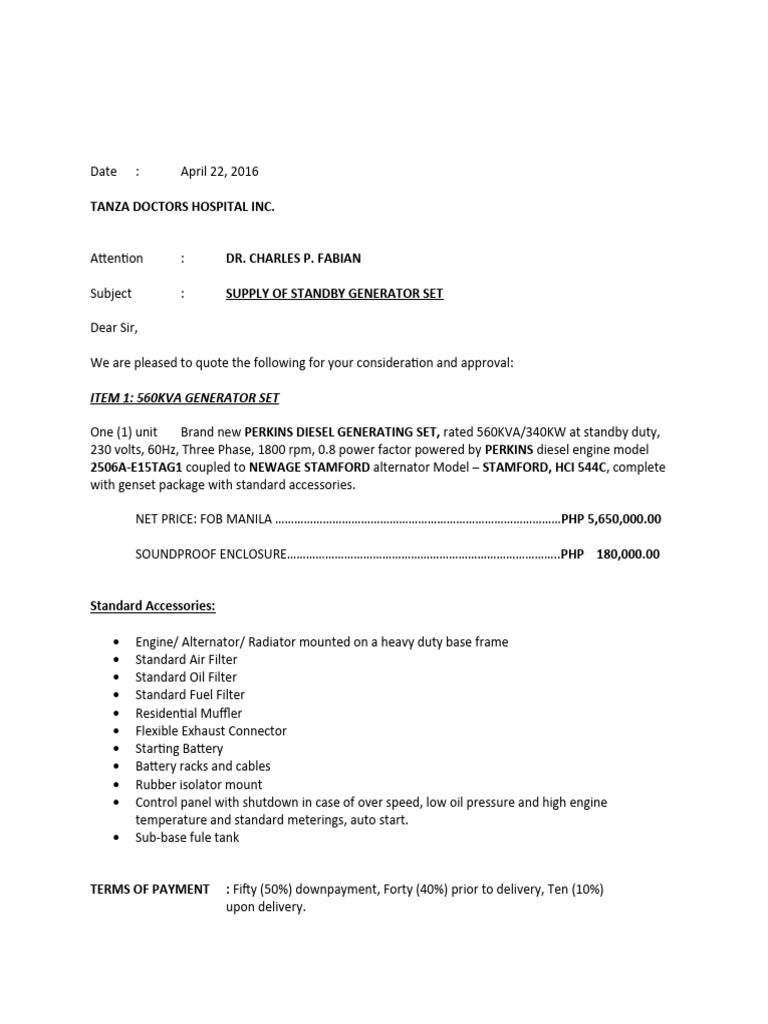 Genset Proposal Letter | PDF