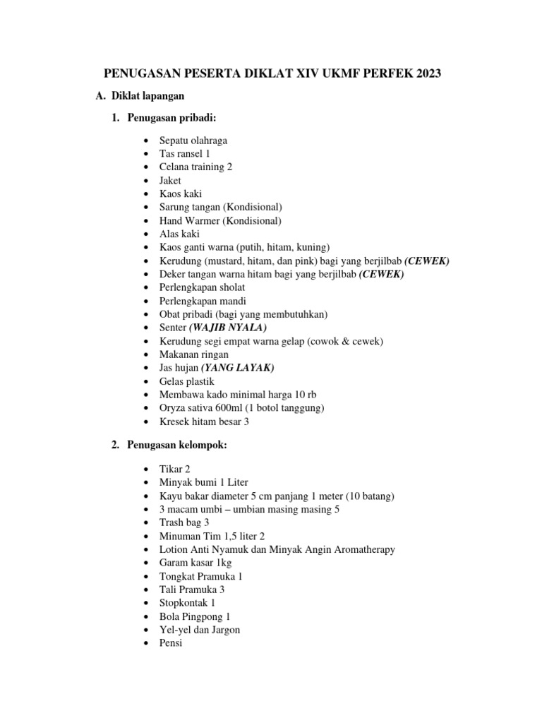 New Penugasan Peserta Diklat Xiv Ukmf Perfek 2023 | PDF