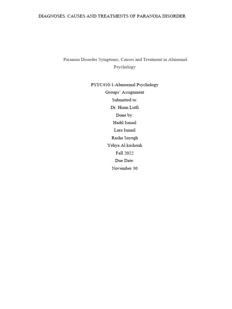 Paranoia Disorder: Symptoms & Treatments | PDF | Paranoia | Mental Disorder