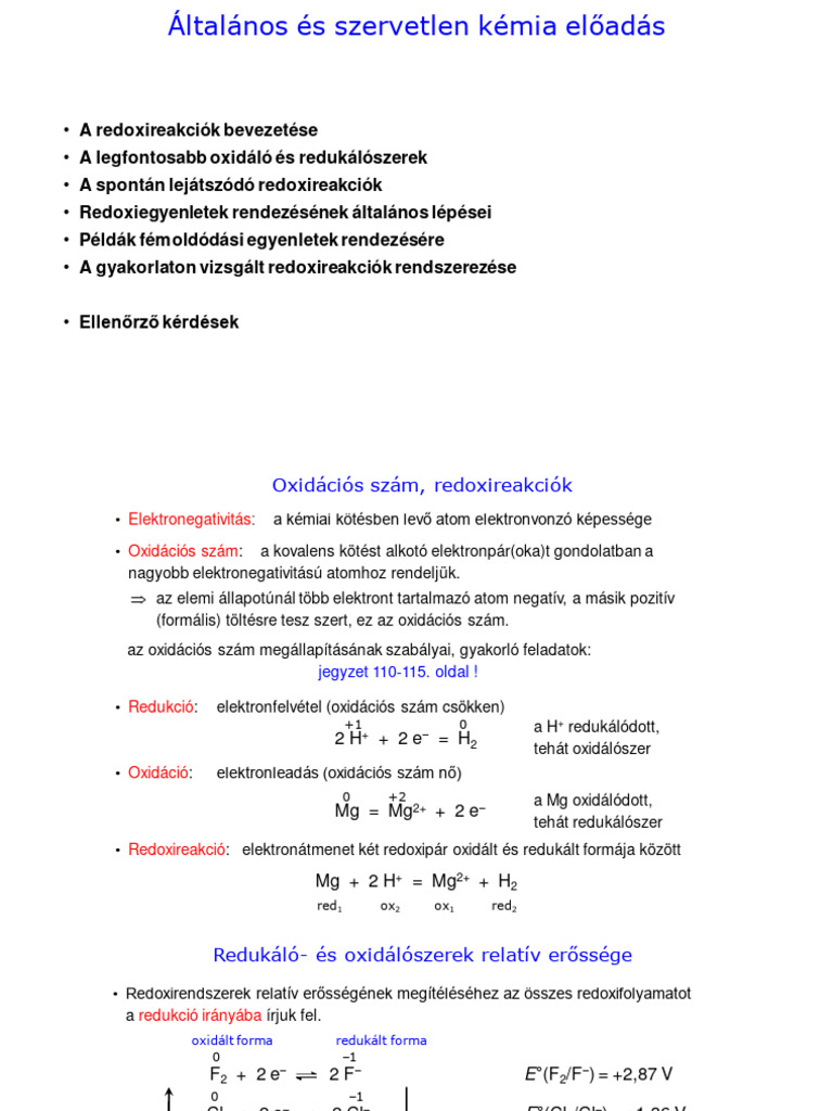 Redoxi Reakciok 2023 | PDF