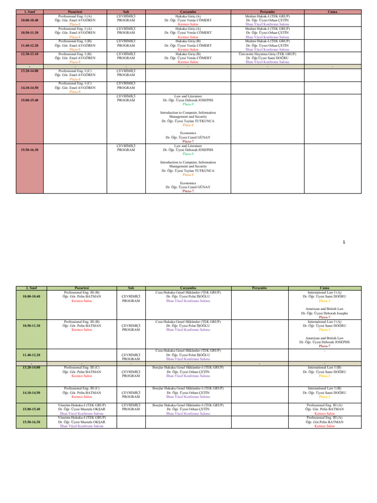 GÜNCEL DERS PROGRAMI 2023-2024 YÜZ YÜZE - v3 | PDF
