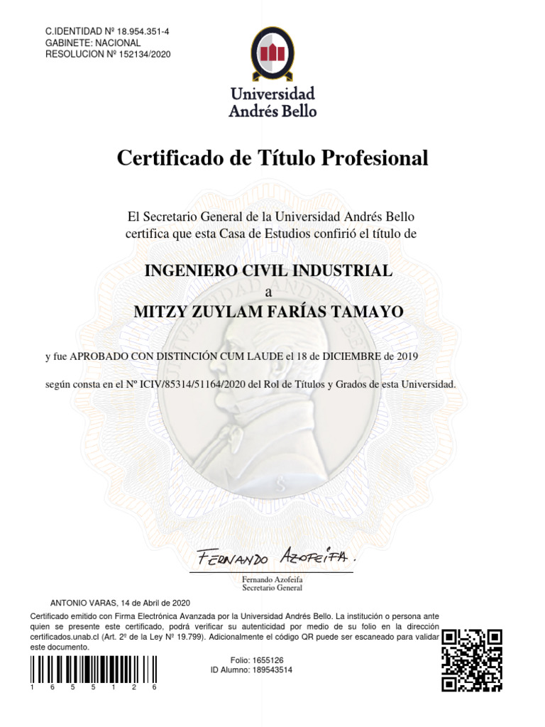 Certificado de Título. Ingeniero | PDF