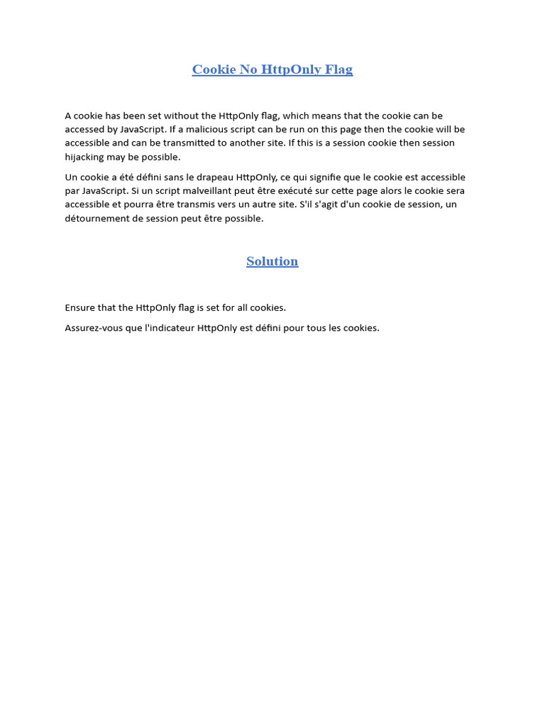 Cookie No HttpOnly Flag | PDF