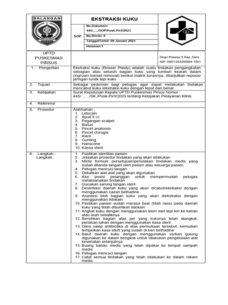 SOP EKSTRAKSI KUKU | PDF