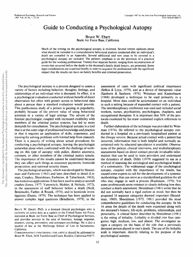 Ebert 1987 | PDF | Psychology | Autopsy