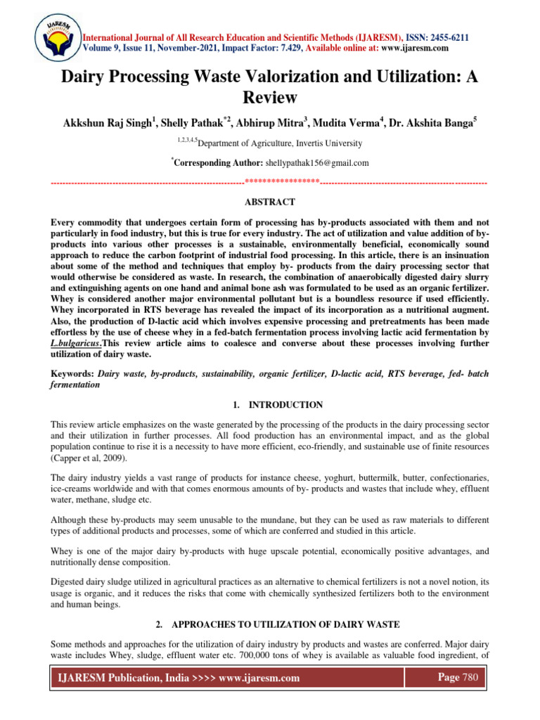 Dairy Processing Waste Valorization and | PDF | Milk | Fertilizer