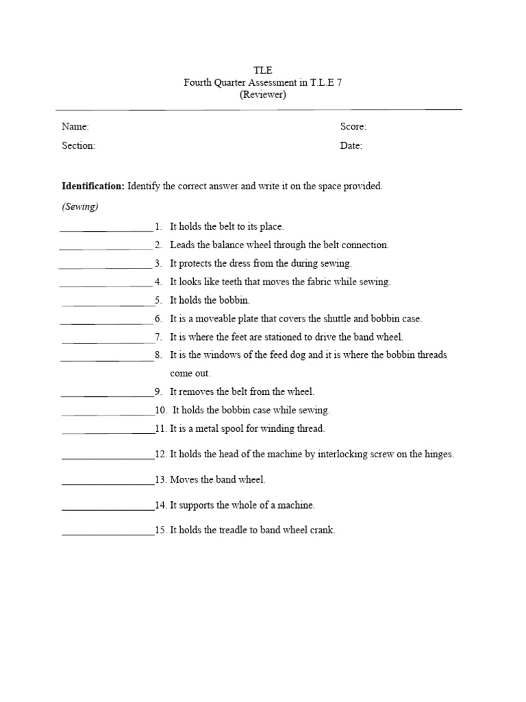 TLE New | PDF | Sewing Machine | Textile Arts