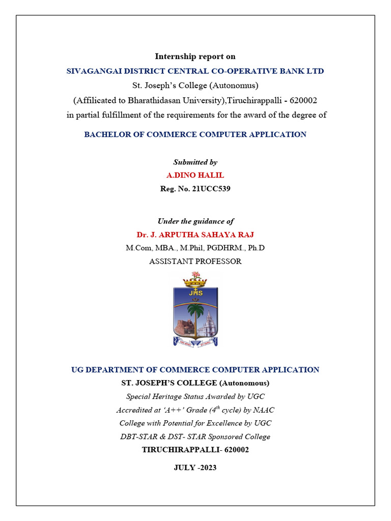 Front Pages - Internship - III UG DINO | PDF