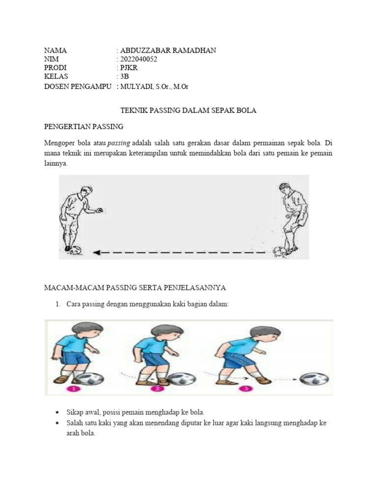Teknik dan Jenis Passing Sepak Bola | PDF