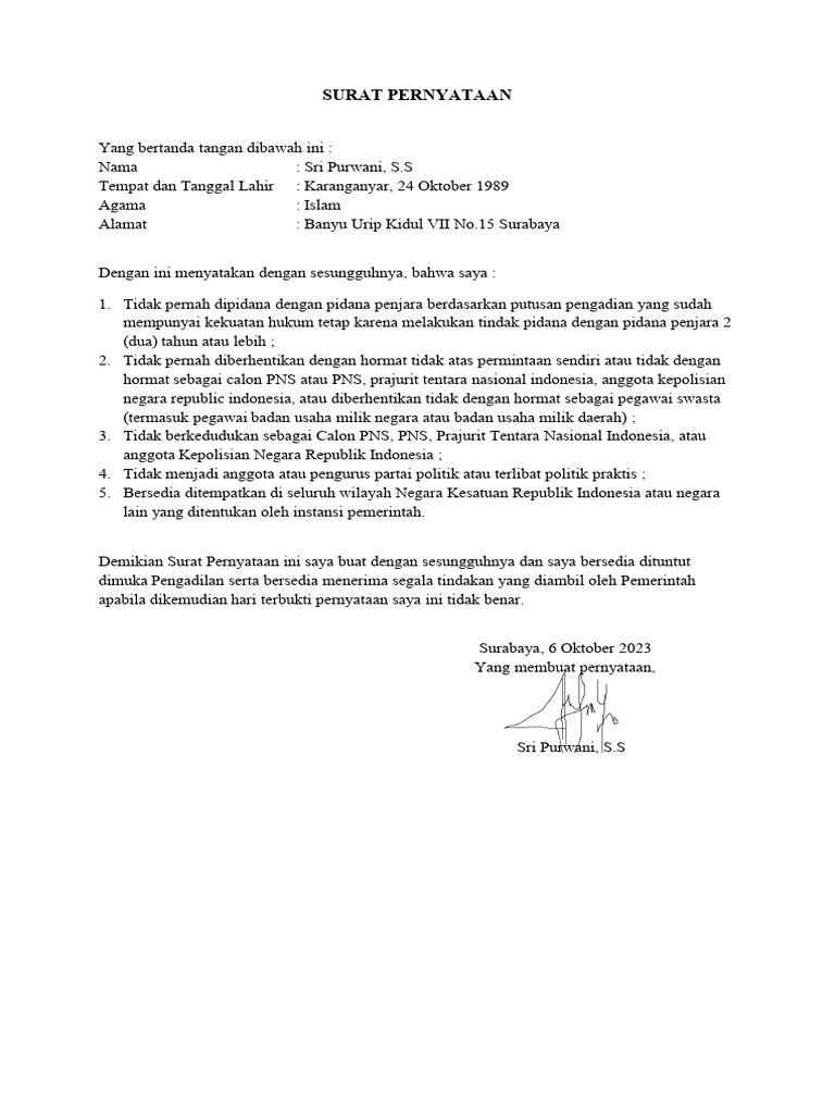 Panduan Terbaru Contoh Surat Pernyataan PPPK Guru 2024