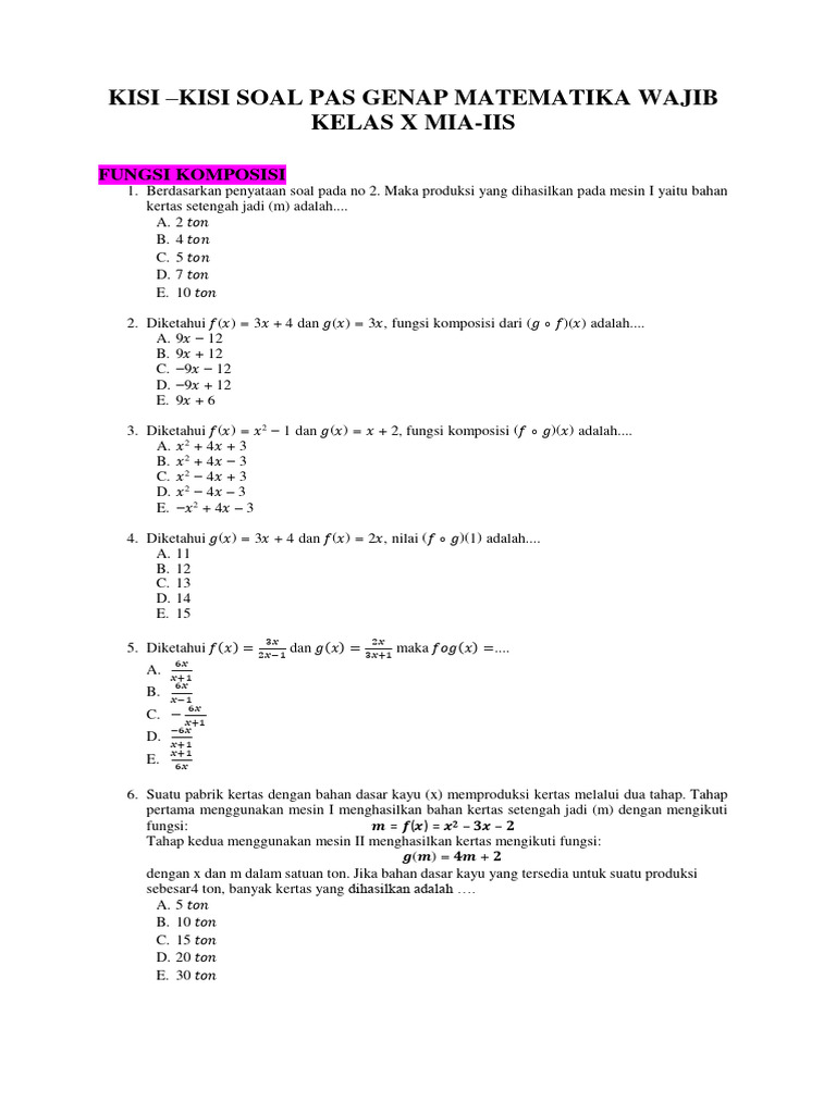 Kisi Kisi Soal MTK Wajib Kelas X Mia-Iis | PDF