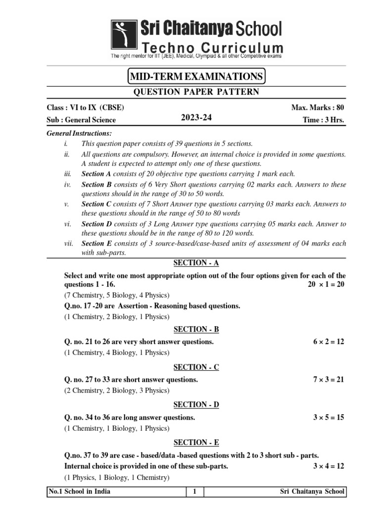 CBSE Class IX Class Science Midterm QP Pattern | PDF CBSE Class IX Class Science Midterm QP Pattern | PDF