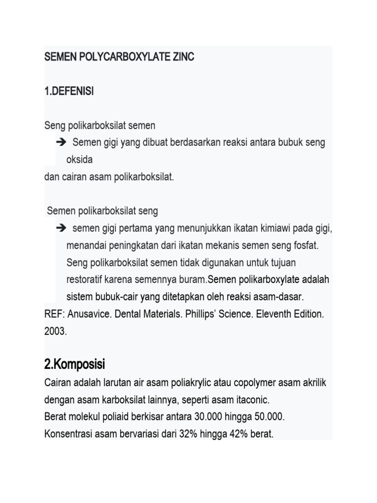 Semen Polikarboksilat Seng: Definisi dan Sifat | PDF
