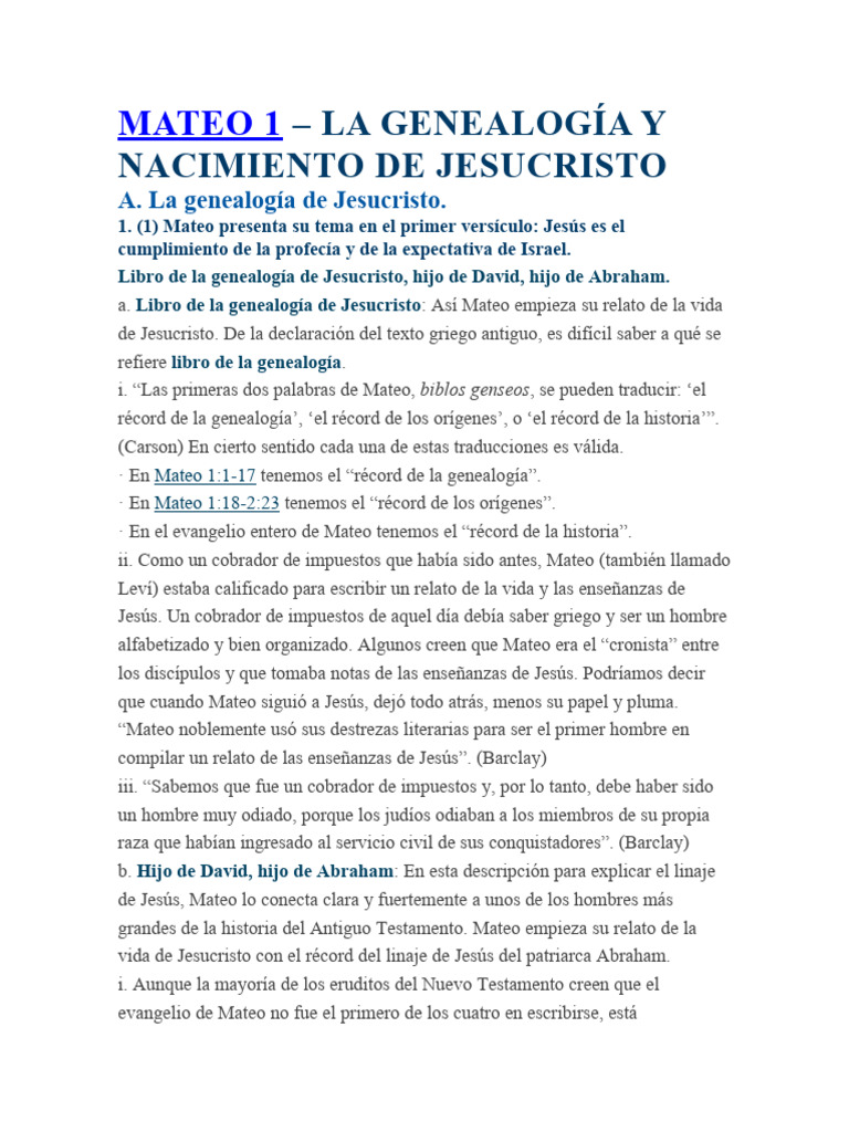 Mateo 1 | Descargar gratis PDF | Evangelio de Mateo | Jesús
