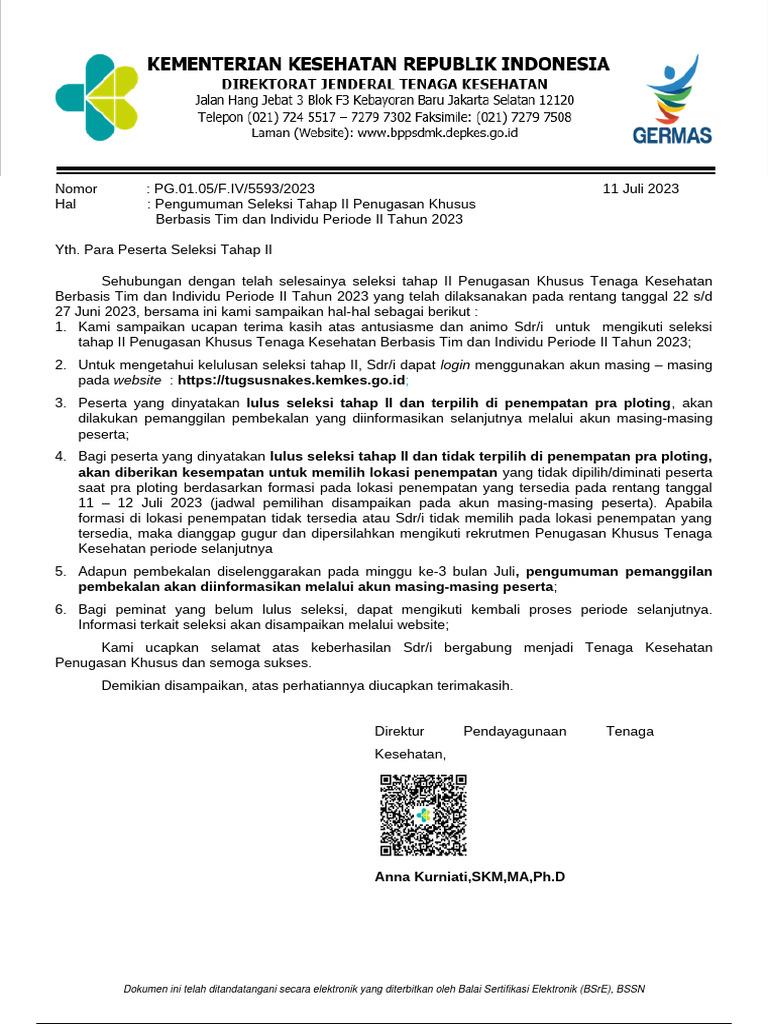 Pengumuman Seleksi Tahap II Penugasan Khusus Berbasis Tim dan Individu ...