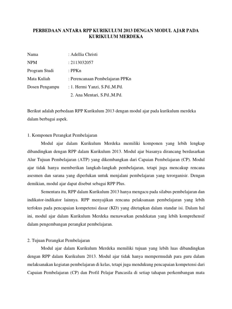 Perbandingan RPP dan Modul Ajar | PDF