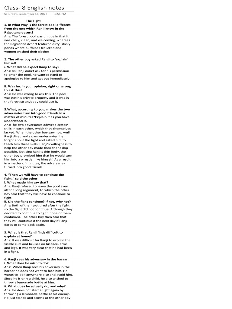 Class - 8 English Notes | PDF