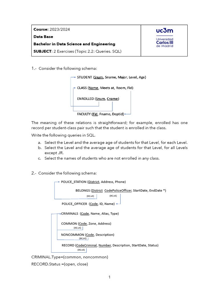 Exercises Query SQL | PDF